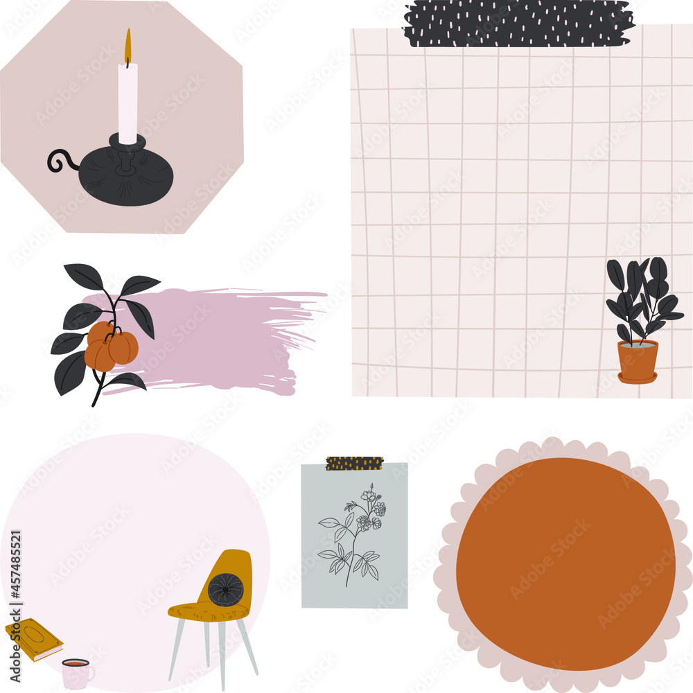 Digital bullet journaling. Paper notes, stickers, banners, brush ...