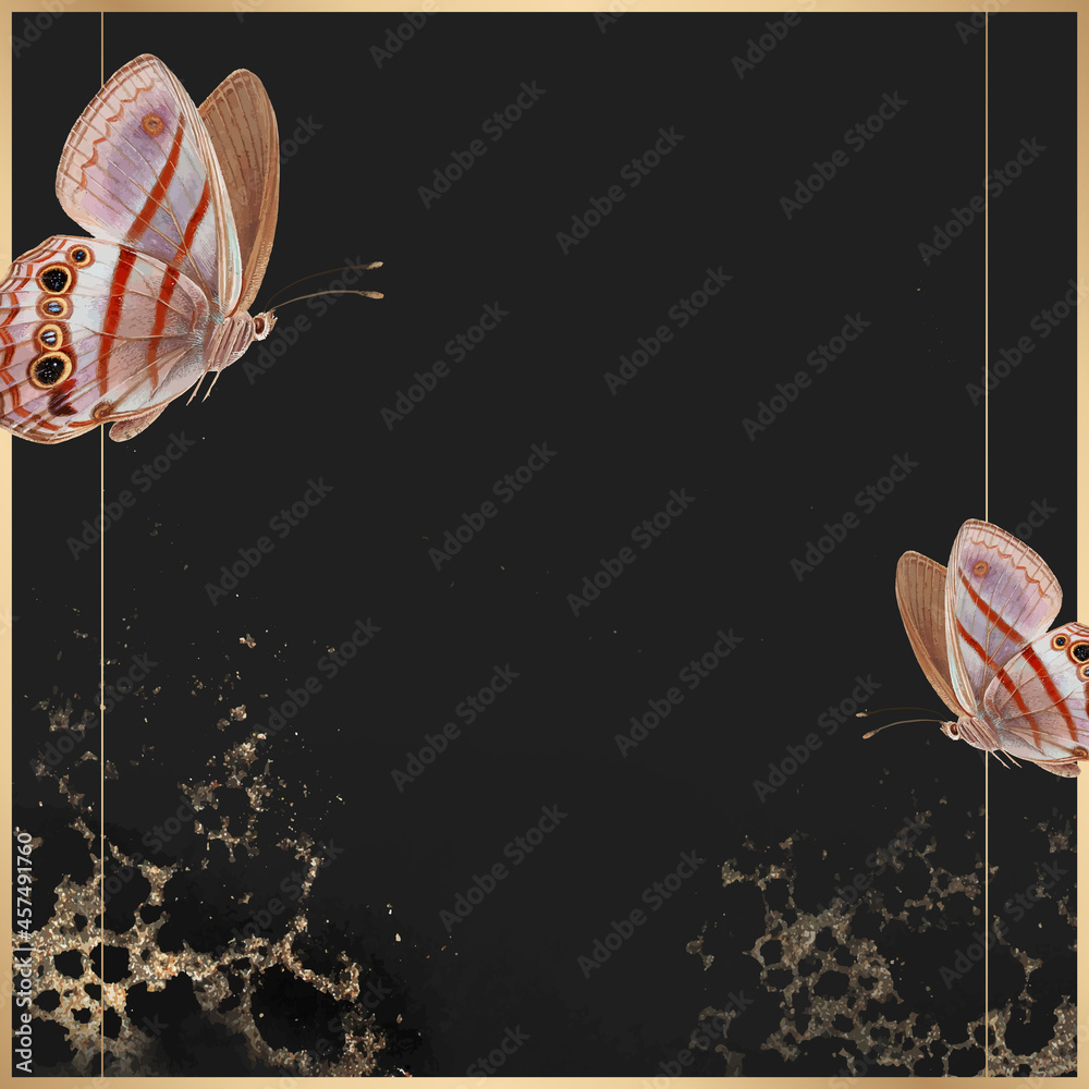 Gold frame with pink butterfly patterned background vector Stock Vector ...