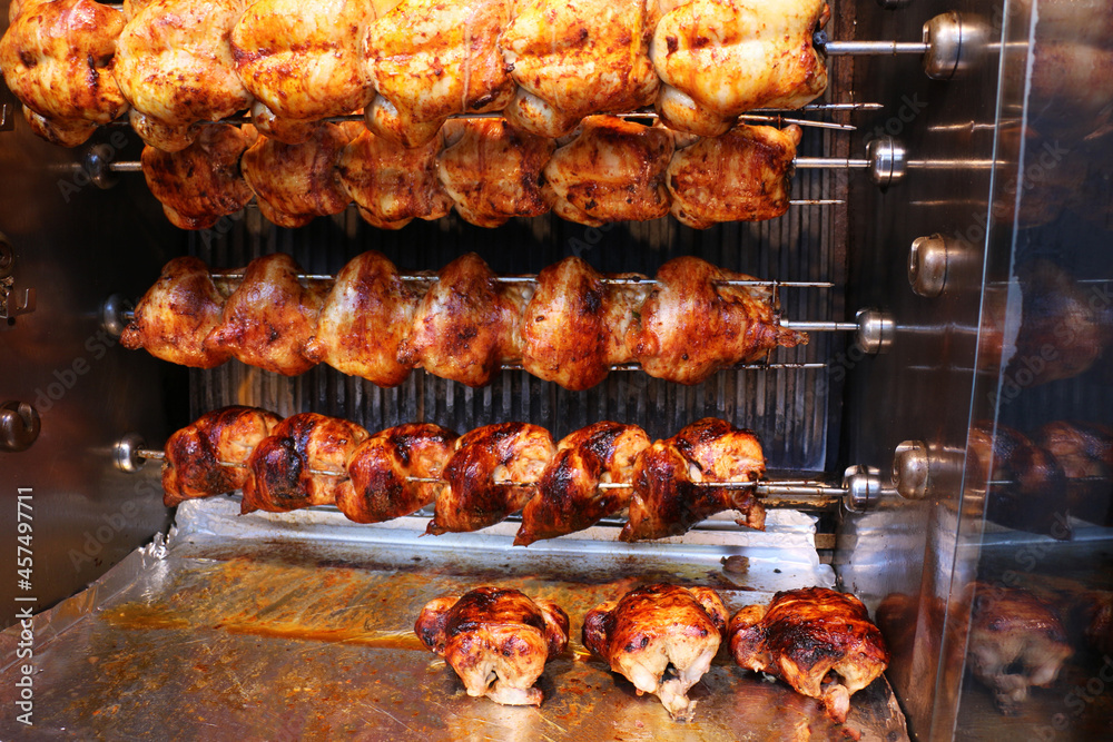 Fried chicken. Roasted whole chicken in wood fire, which is one of the ...