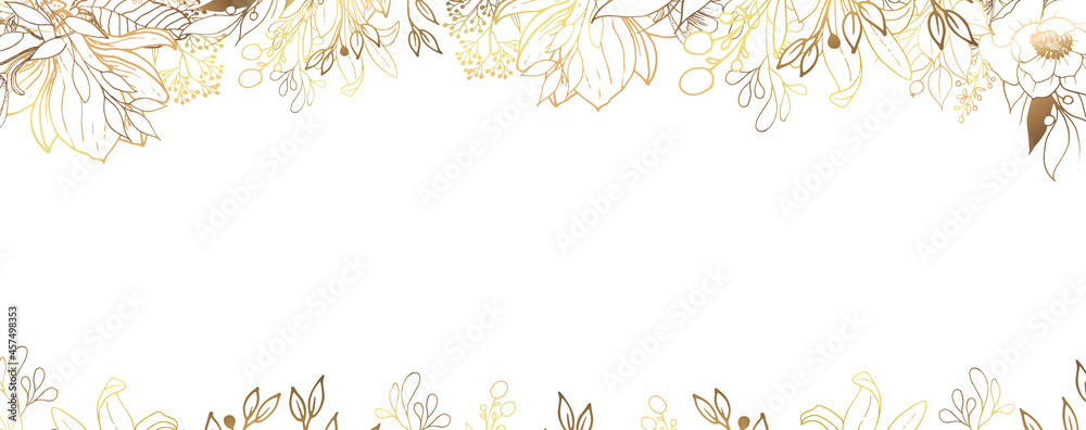 Luxurious golden wallpaper. Floral frame. White background and ...