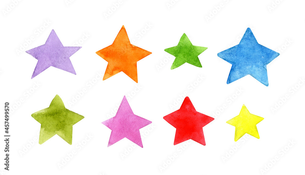 Watercolor illustrations of celestial bodies. Multicolored hand-drawn ...