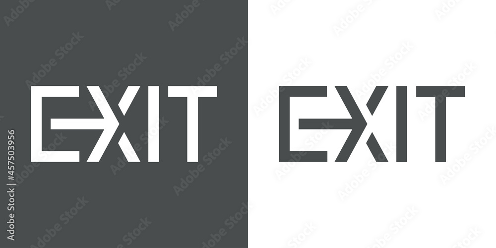 Logotipo con palabra Exit con letra X con forma de flecha en fondo gris ...