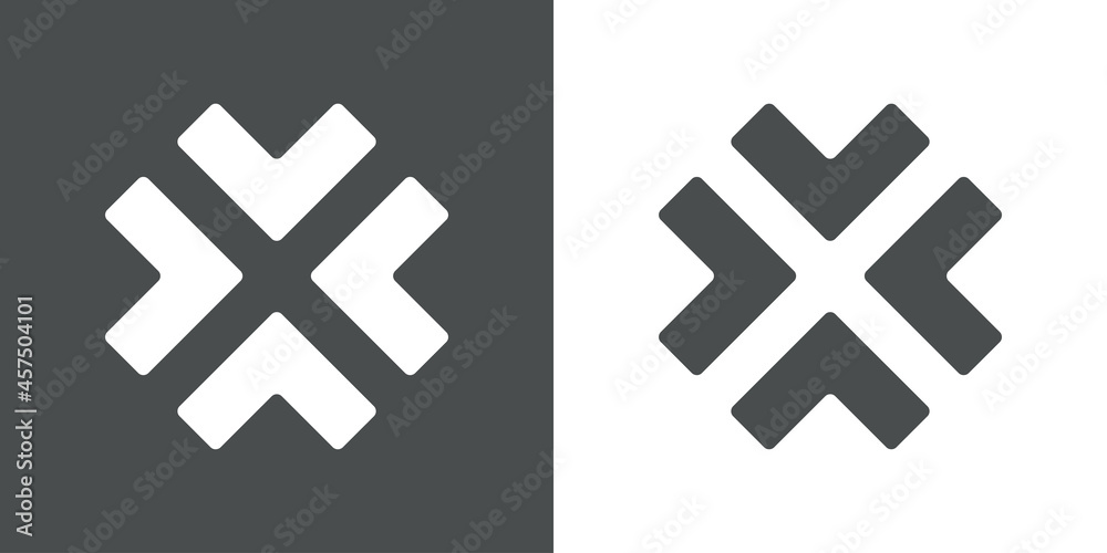 Icono plano símbolo reducir con 4 puntas de flecha en fondo gris y ...