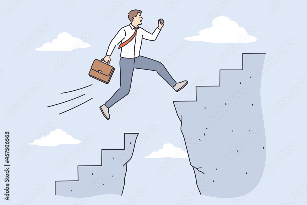 Business challenge and success concept. Young confident Businessman ...