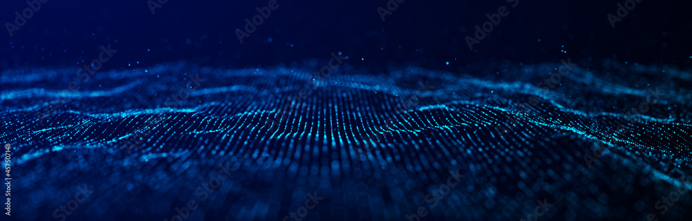 Dynamic blue particle wave. Futuristic point wave. Flow digital ...