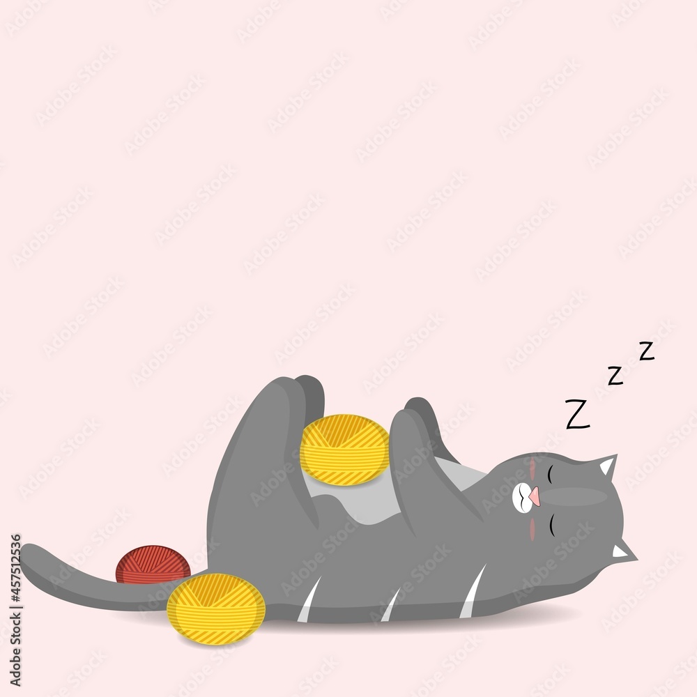 Sleeping cat. Flat style. Purr. Mumble. Cartoon. Pink background. Funny ...