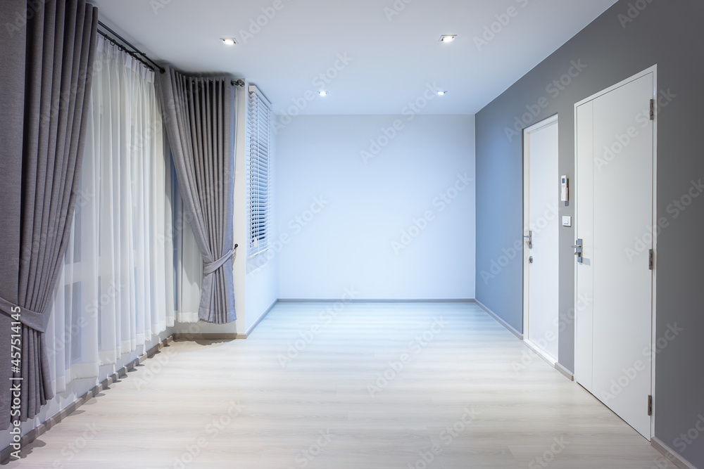 Empty room or bedroom in perspective at night. Interior inside house ...