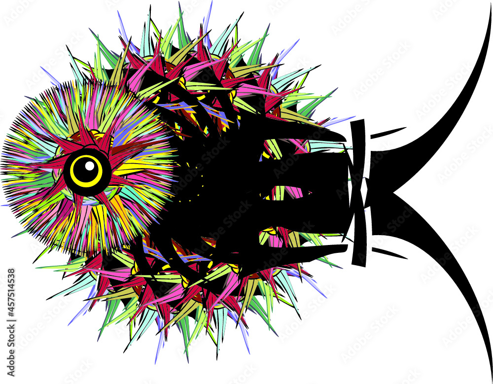 Colorful rainbow twirled fish symbol created by star elements on white ...