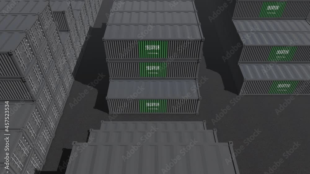 Seamless looping 3d animation of shipping containers with the flag of ...