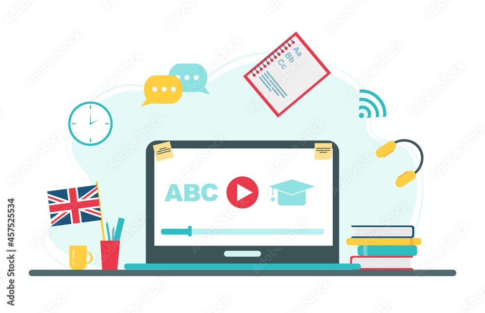 Online education concept. English school subject online education ...