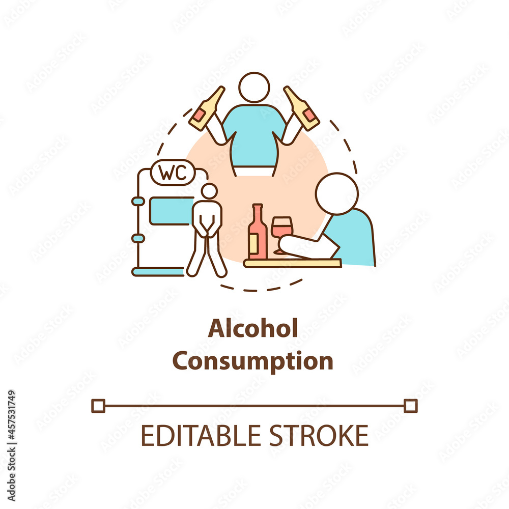 Alcohol consumption concept icon. Spirits consumption leads to water ...