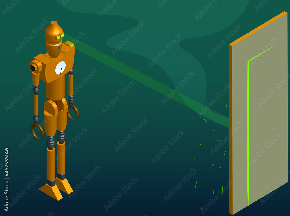 Vector illustration of isometric retro futuristic dieselpunk robot ...