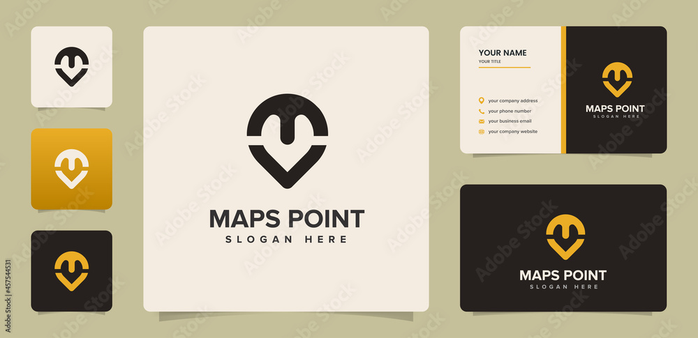 modern map, location, route logo with letter m. business card template ...