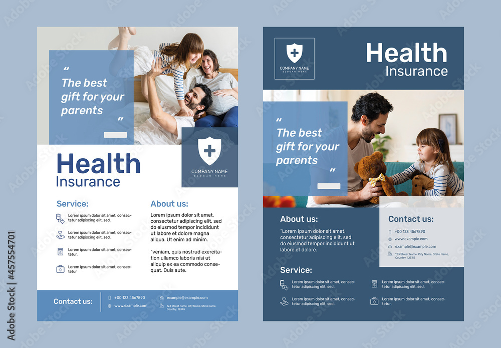 Blue Poster Layouts for Health Insurance Stock Template | Adobe Stock