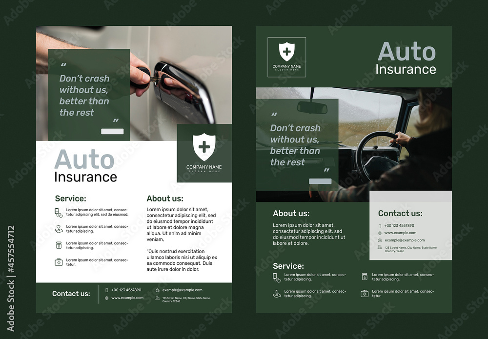 Dark Green Poster Layout for Auto Insurance Stock Template | Adobe Stock