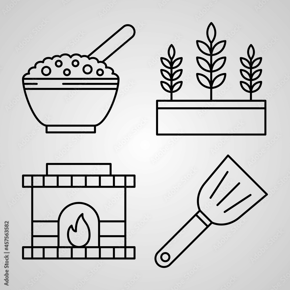 Collection of Bakery Symbols in Outline Style Stock Vector | Adobe Stock