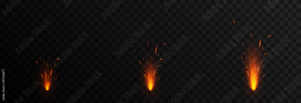 Set of vector fiery sparks on an isolated transparent background ...