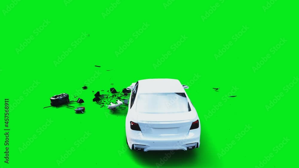 white generic 3d car crashes into invisible wall. Car accident concept ...