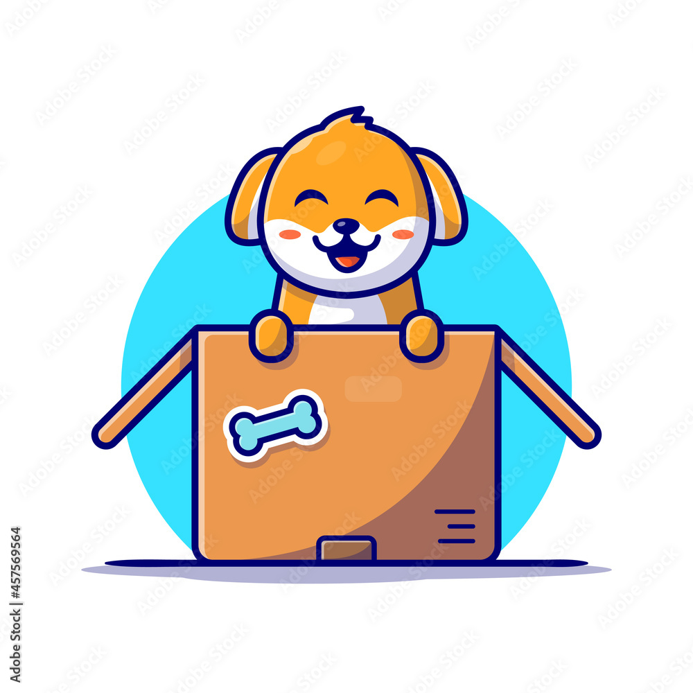 Cute Dog Playing In The Box Cartoon Vector Icon Illustration. Animal ...