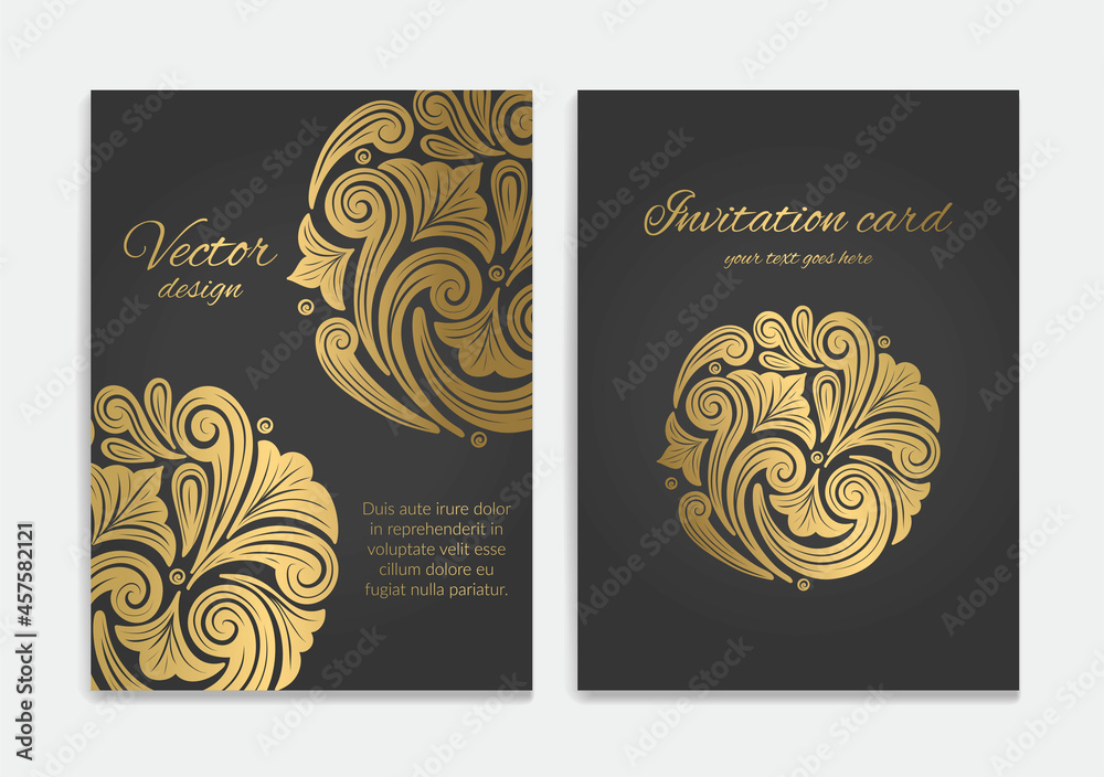 Black invitation card design with golden ornament pattern. Luxury ...