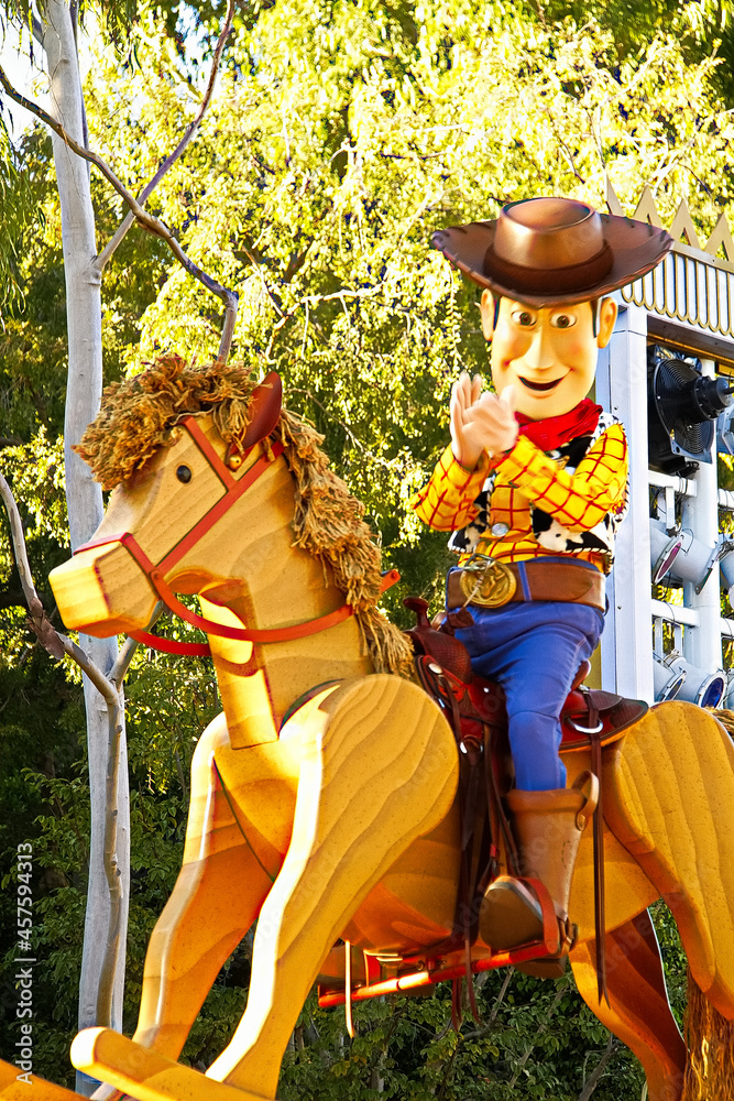 Anaheim,CA/USA - Nov 27, 2018 : Woody from Toy Story is riding on a ...