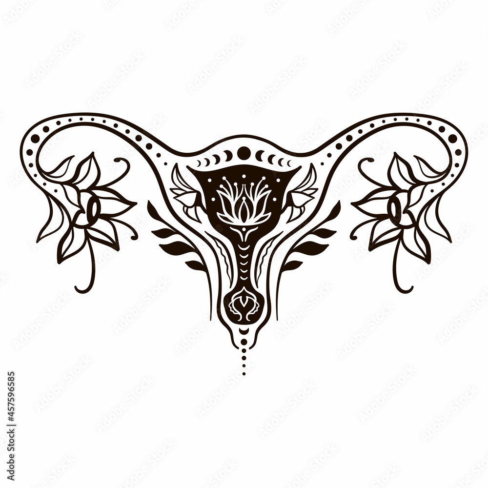 Uterus with flowers. Floral Uterus line art. Floral Ovaries. Pregnancy ...