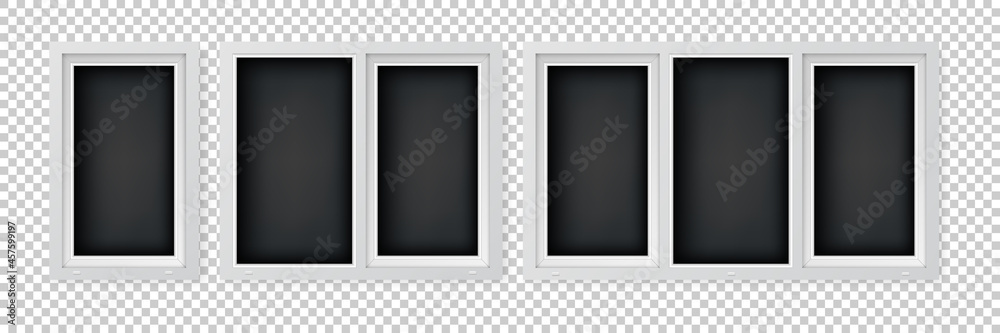 Set of different size plastic windows. Single, double and triple pane ...