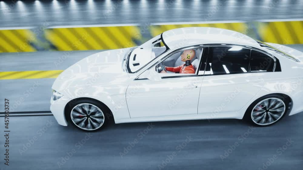 Generic 3d car crash test with crashtest dummy. Car destruction ...