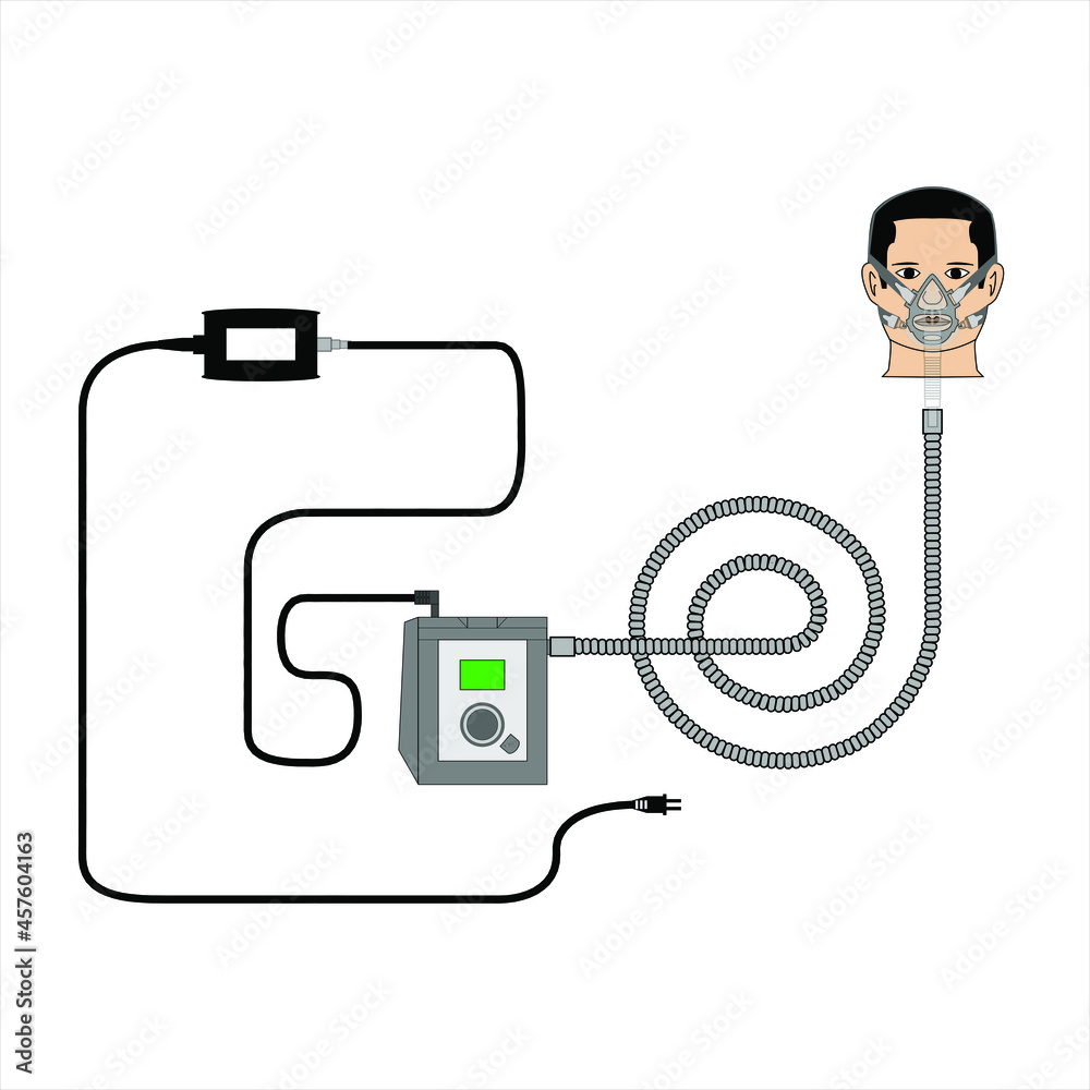Paciente con equipo CPAP completo vista frontal Paciente con equipo ...