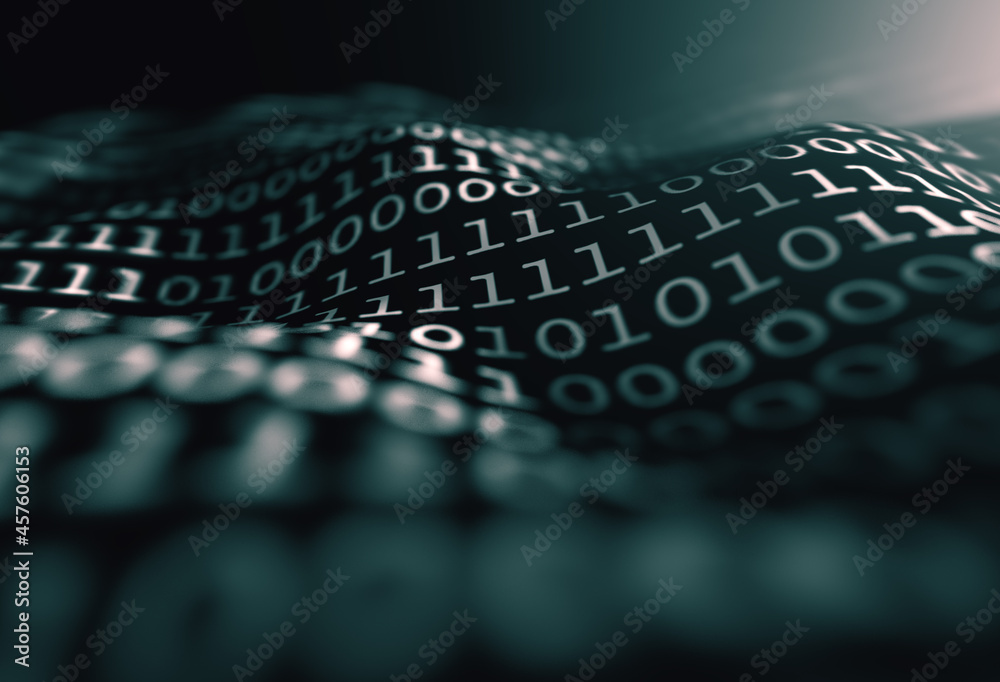 Diseño de código binario .Renderización 3d. fondo abstracto de matriz y ...