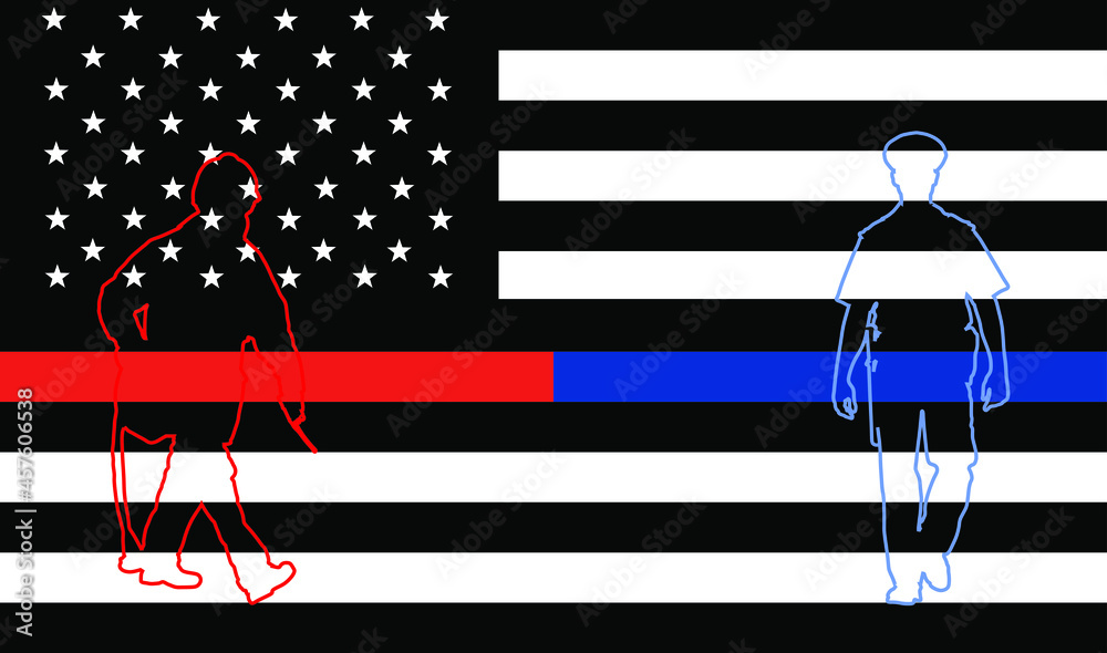 Memorial united Thin Red Line Firefighter Flag and Thin Blue line USA ...