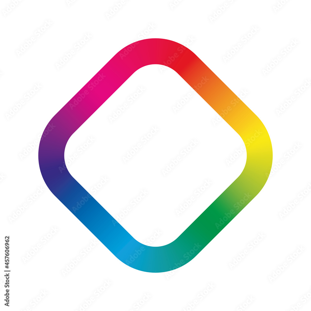 Colorful rainbow gradient rhombus frame with rounded corners. Vector ...