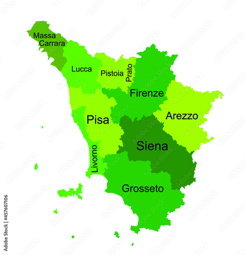 Green Tuscany map silhouette vector, Toscana, Italy province vector map ...