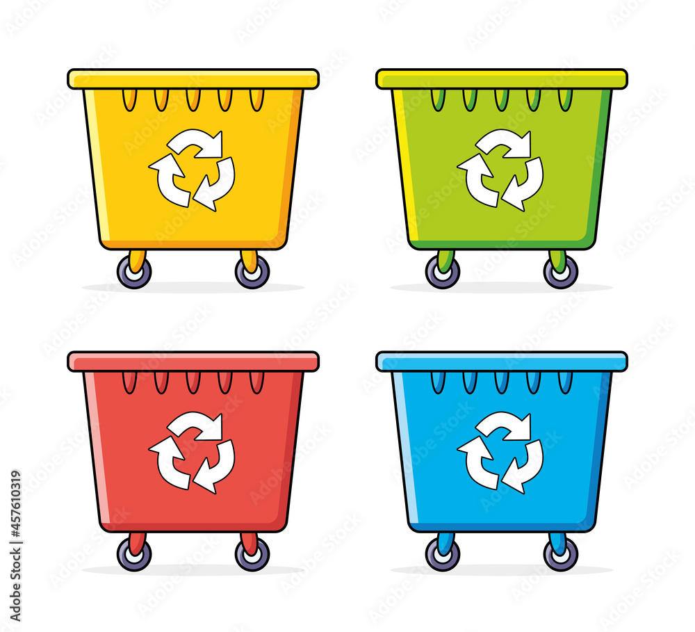 Recycling garbage dumpster can isolated, wheelie trash bin cartoon ...