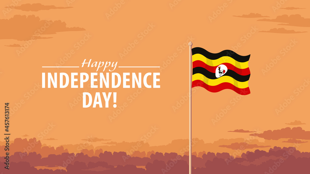 Detailed Flat Vector Illustration Of A Flying Flag Of Uganda In Front