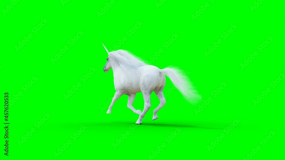 Runing white magical unicorn. Green screen realistic animation. vídeo ...