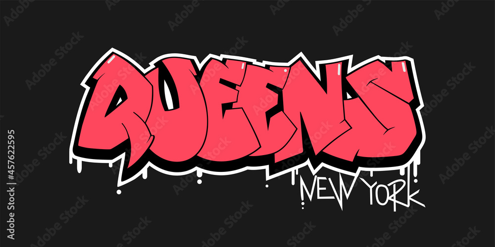 Queens New York graffiti style hand drawn lettering. Decorative vector ...