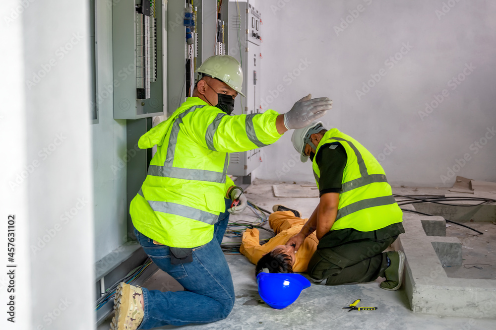 Electric worker suffered an electric shock accident unconscious. Safety ...
