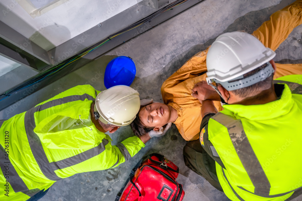 Electric worker suffered an electric shock accident unconscious. Safety ...