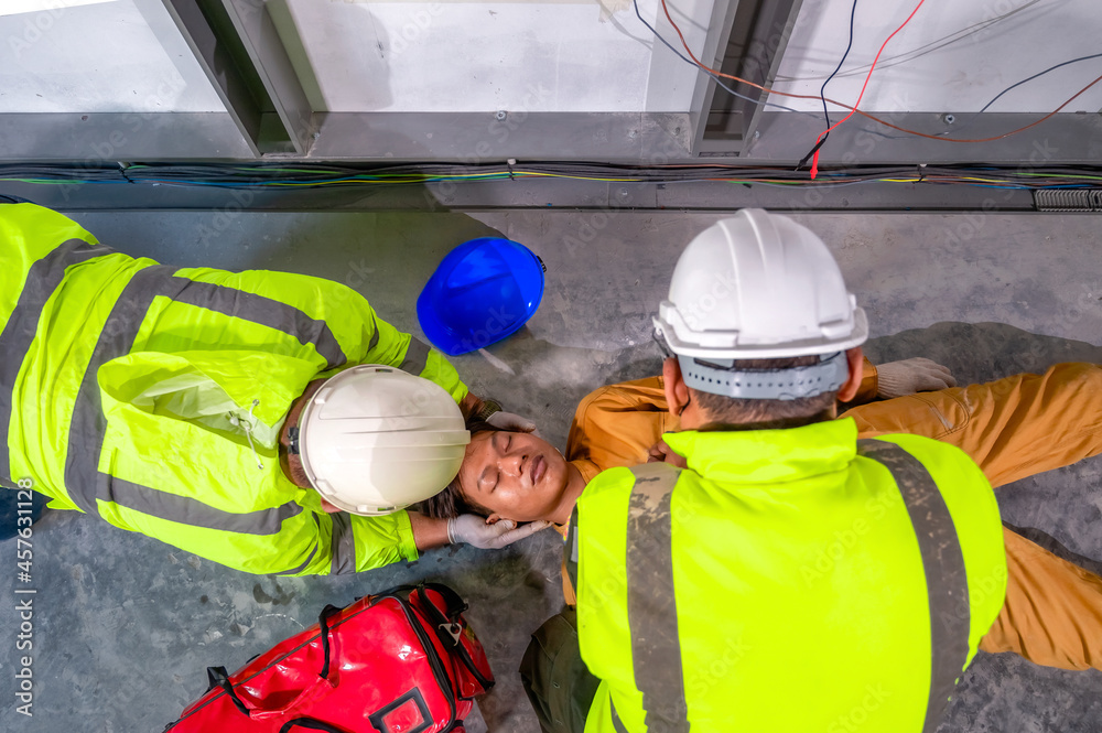 Electric worker suffered an electric shock accident unconscious. Safety ...
