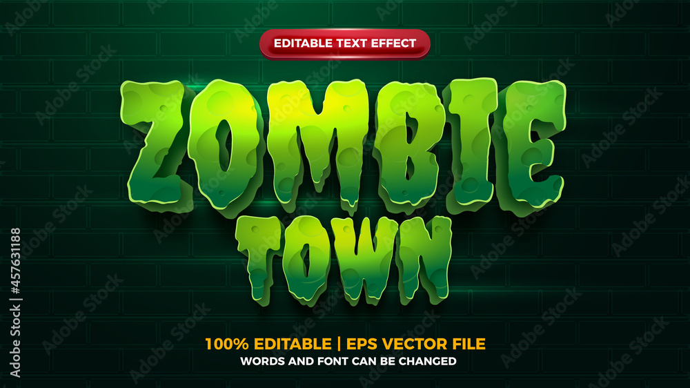 Zombie Town 3d Editbale Text Effect Stock Vector Adobe Stock