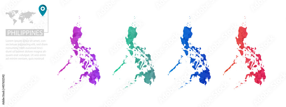 Set of vector polygonal Philippines maps. Bright gradient map of ...
