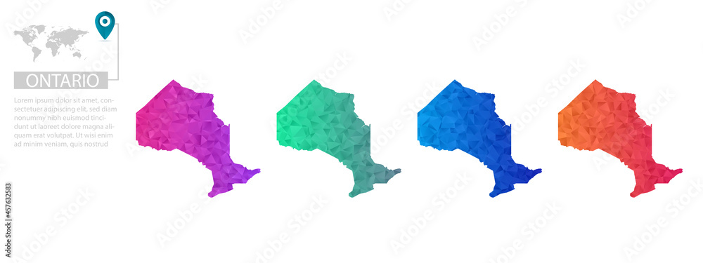 Set of vector polygonal Ontario maps. Bright gradient map of country in ...