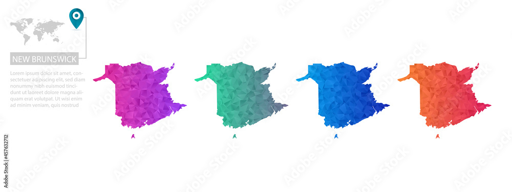 Set of vector polygonal New Brunswick maps. Bright gradient map of ...