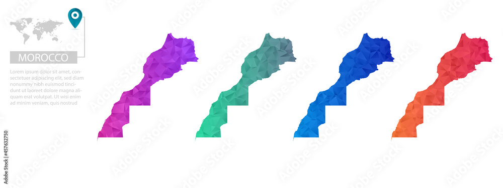 Set of vector polygonal Morocco maps. Bright gradient map of country in ...