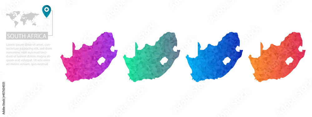 Set of vector polygonal South Africa maps. Bright gradient map of ...