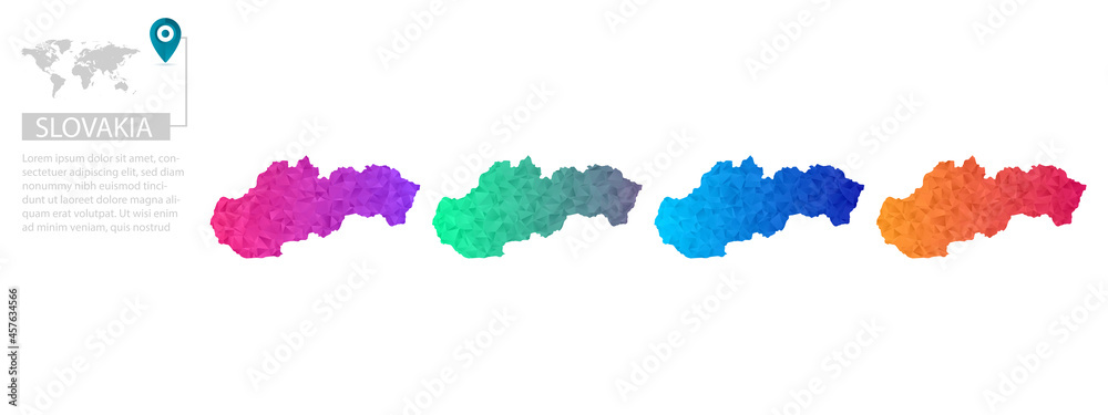 Set of vector polygonal Slovakia maps. Bright gradient map of country ...