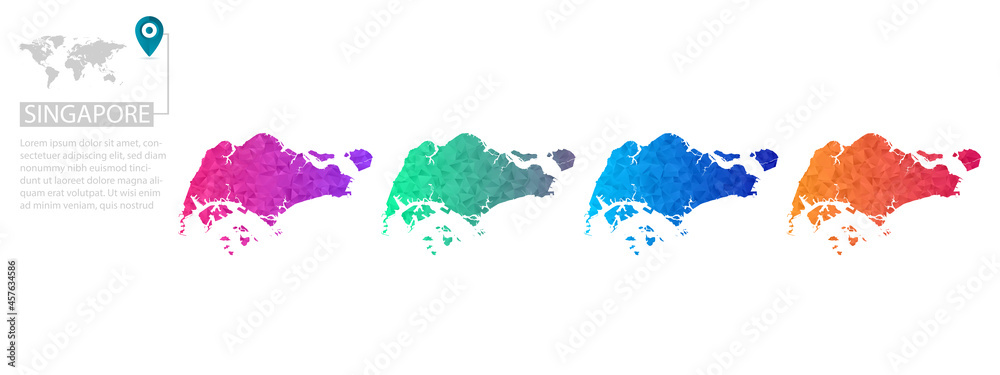 Set of vector polygonal Singapore maps. Bright gradient map of country ...