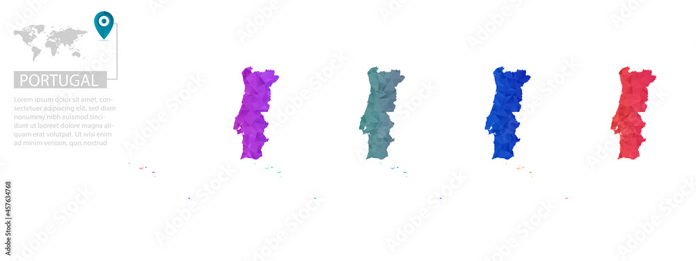 Vetor de Set of vector polygonal Portugal maps. Bright gradient map of ...