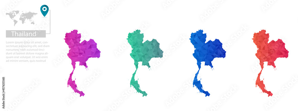 Set of vector polygonal Thailand maps. Bright gradient map of country ...